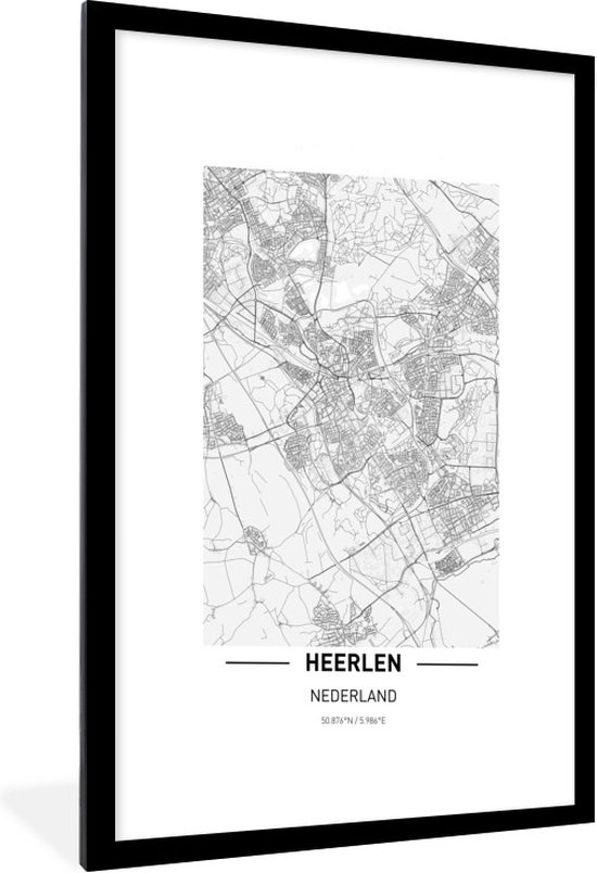 Fotolijst incl. Poster - Stadskaart Heerlen - 60x90 cm - Posterlijst - Plattegrond | bol