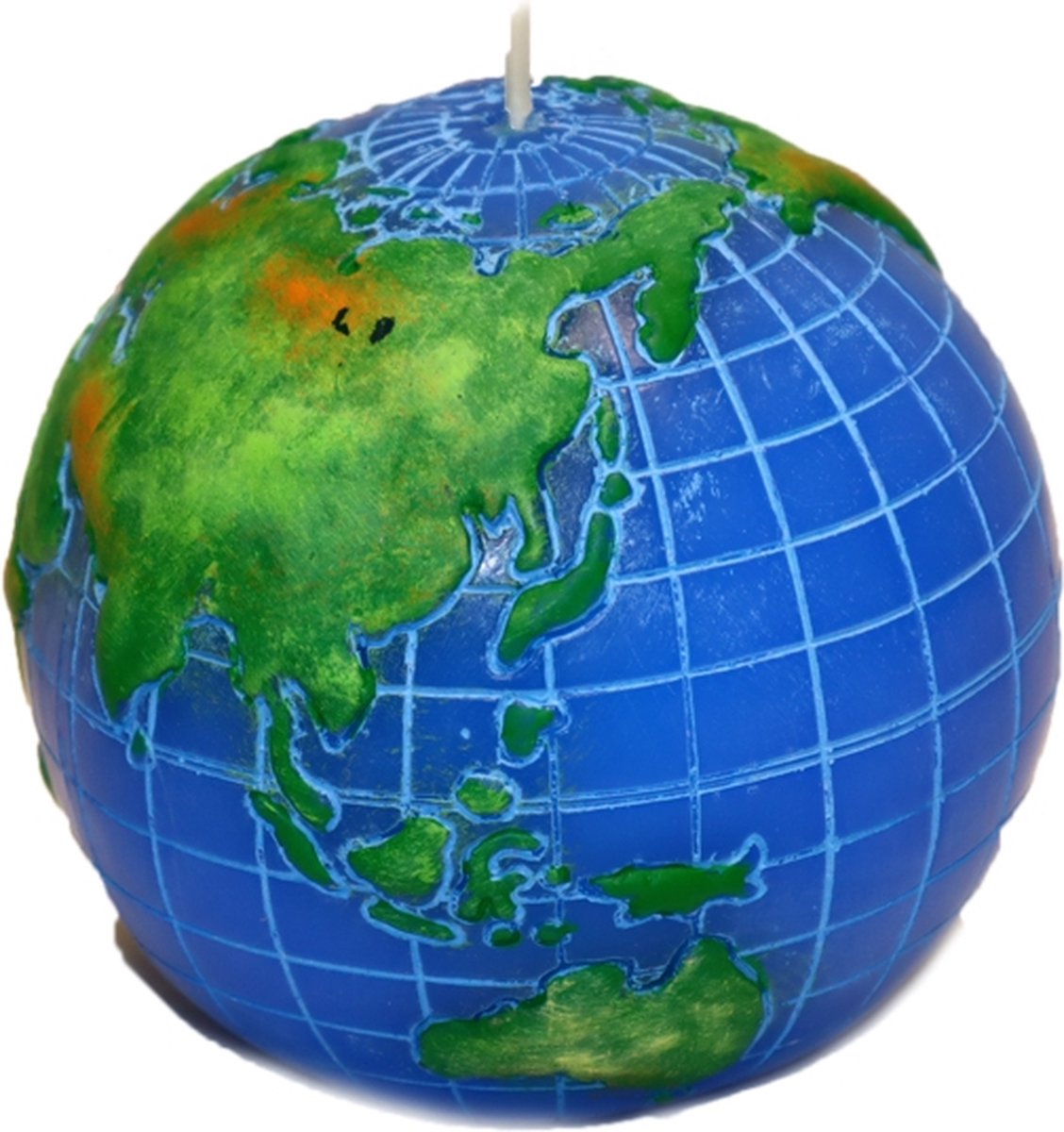 Kleurrijk blauw wereldbol - globe balkaars 90/100 (50 uur) | bol.com