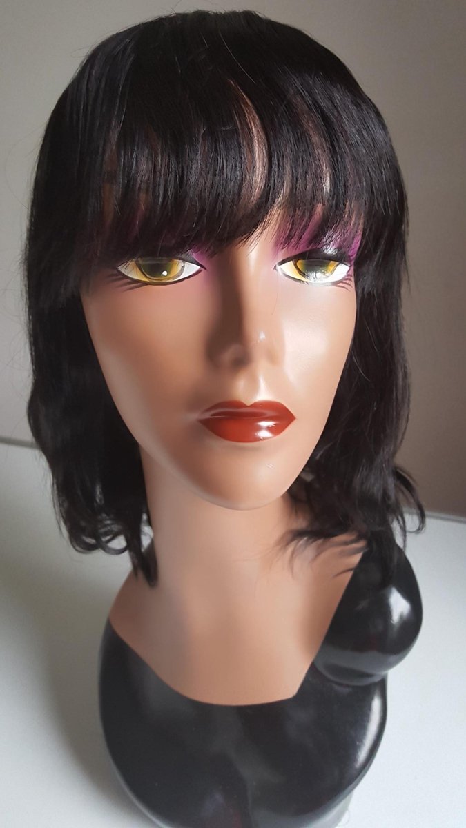 Braziliaanse Remy pruik 12 inch - zwarte golf haren met pony ...