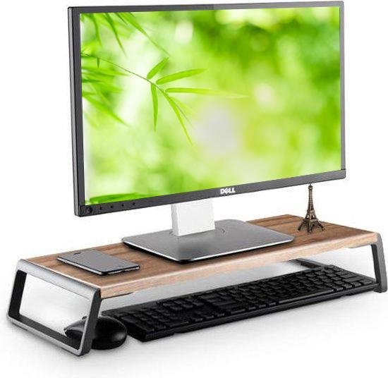 Wervox - Monitor Standaard - 56CM breed - Ergonomisch - Zwart & Hout ...