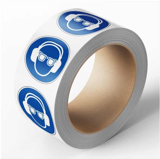 Oog en gehoorbescherming verplicht sticker, 100 per rol, 100 mm, ISO ...