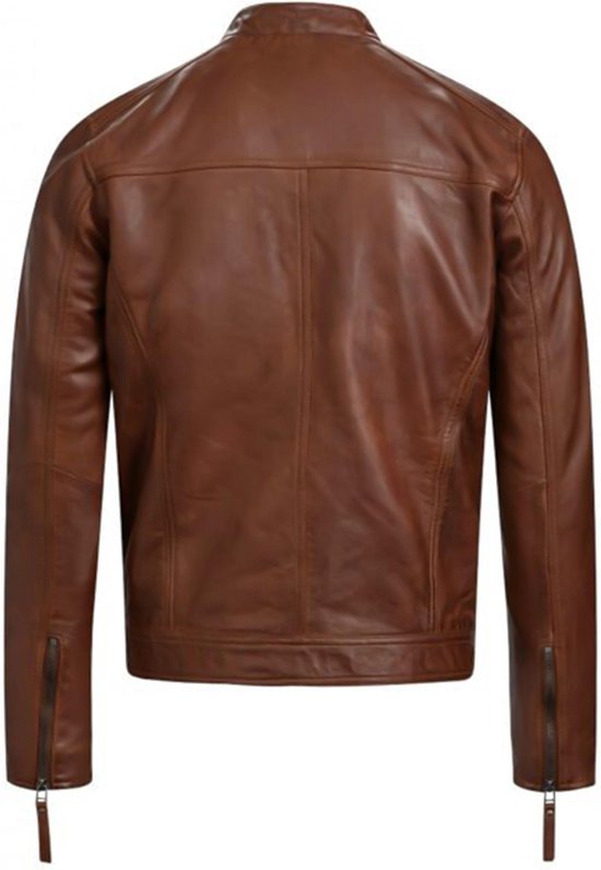 GILL'S PHANTOM COGNAC - Heren Leren Jas - Biker Jack - 100% Lamsleer ...