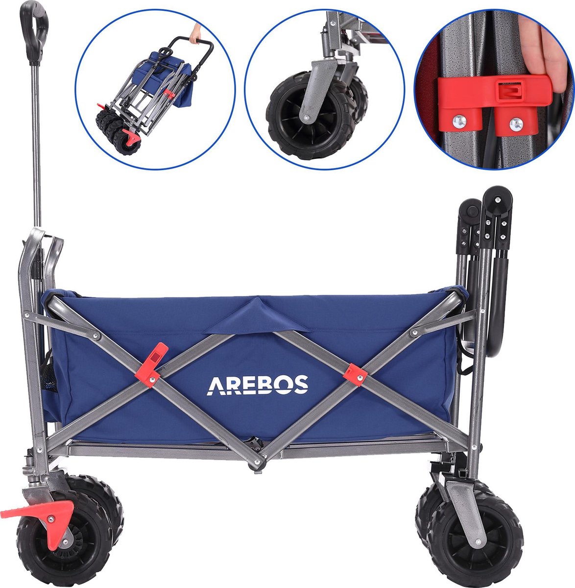 AREBOS Bolderkar Opvouwbare - Bolderkar Luchtbanden - Strandkar - Blauw | bol.com