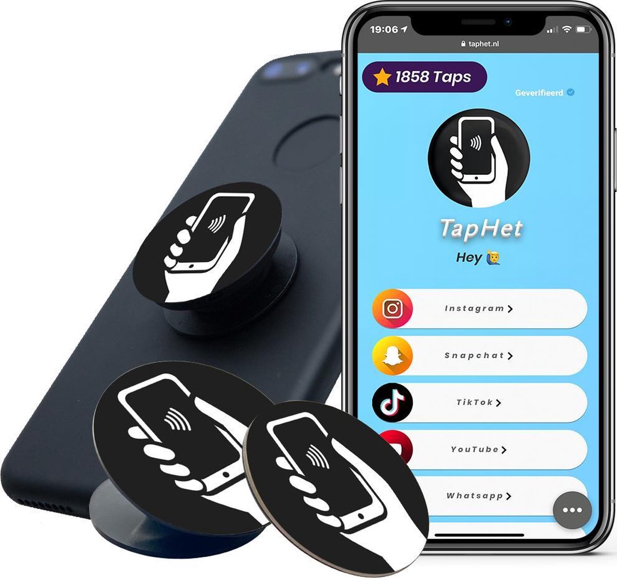 TapHet - ZWART - Jouw Socials Delen Met 1 Tap - NFC Sticker - Digitaal Visitekaartje -... | bol.com