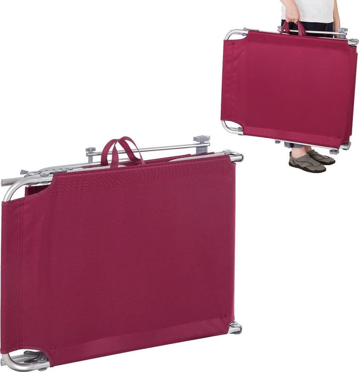 Casaria - Aluminium Ligbed Ibiza – met Zonnedak – 2 Stuks - Robijnrood ...