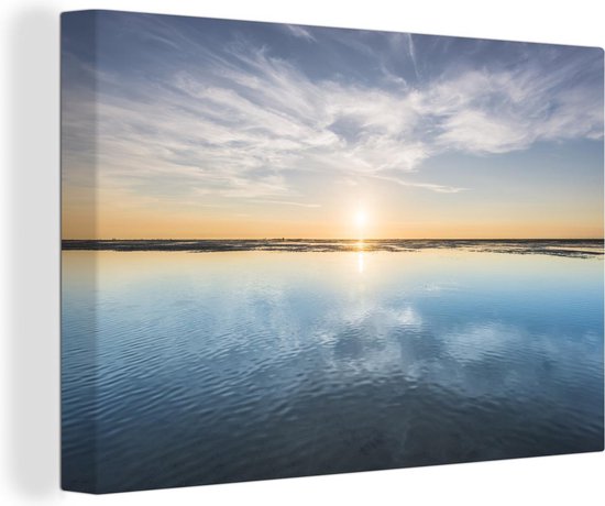 Canvas Schilderij Zee - Wolken - Zon - 30x20 cm - Wanddecoratie | bol.com