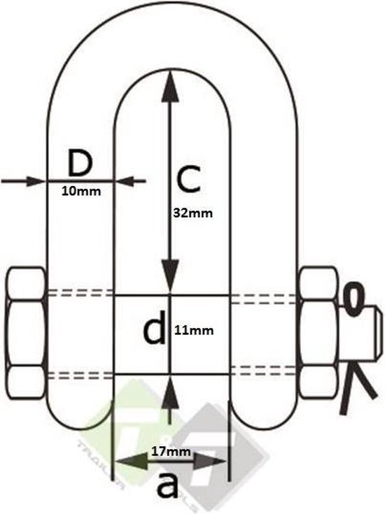 D-sluiting met moerbout en splitpen, 1 Ton, Zwaar uitgevoerd, 11 mm ...