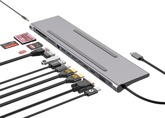 SBVR LV140 - USB-C Hub - 14 poorten Adapter - 2x HDMI (4K), VGA, RJ45 Ethernet, 2x... | bol