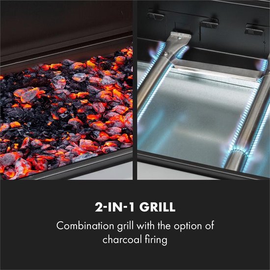 Klarstein Double Grill Kingsville - combi-barbecue gas + houtskool 8 ... Klarstein Double Grill Kingsville - combi-barbecue gas + houtskool 8 ...