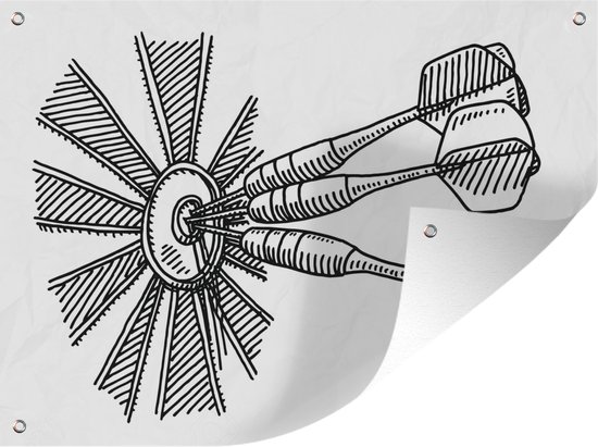 Muurdecoratie buiten Een zwart wit illustratie van drie pijlen in een ...