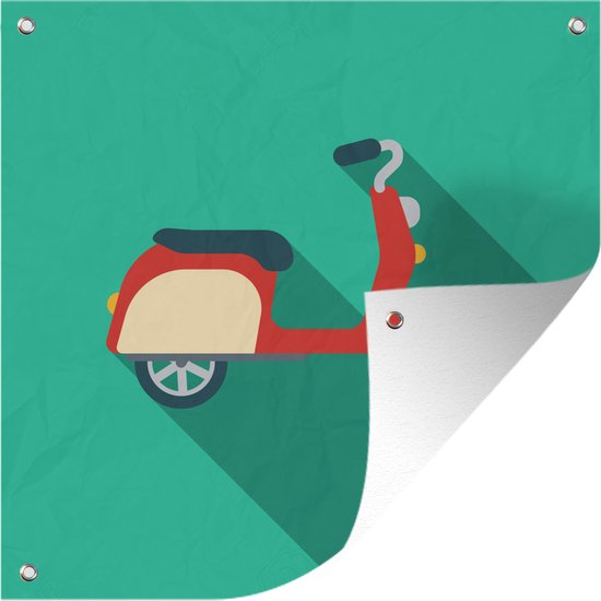 Tuindoek tekening van een rode scooter op een groene achtergrond ...