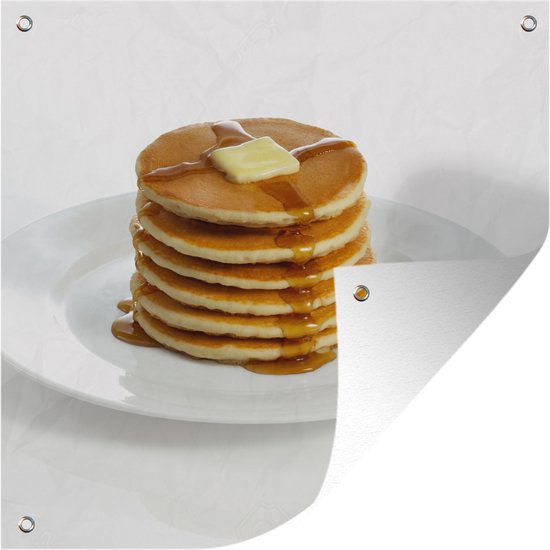 Tuindoek Stapel pannenkoeken met boter en stroop - 100x100 cm | bol