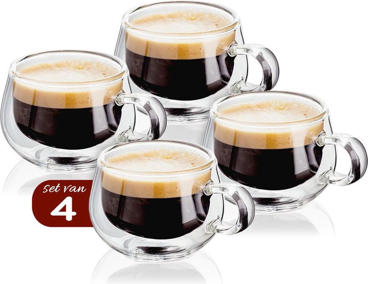 Dubbelwandige koffieglazen met oor - Premium set van 4 x 250 ml ... Dubbelwandige koffieglazen met oor - Premium set van 4 x 250 ml ...