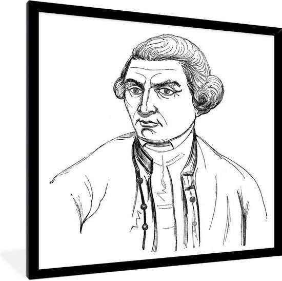 Fotolijst incl. Poster - vintage tekening van een James Cook - 40x40 cm ...