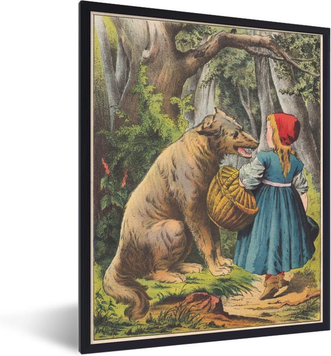 Fotolijst incl. Poster - tekening van Roodkapje en de wolf ,een ...