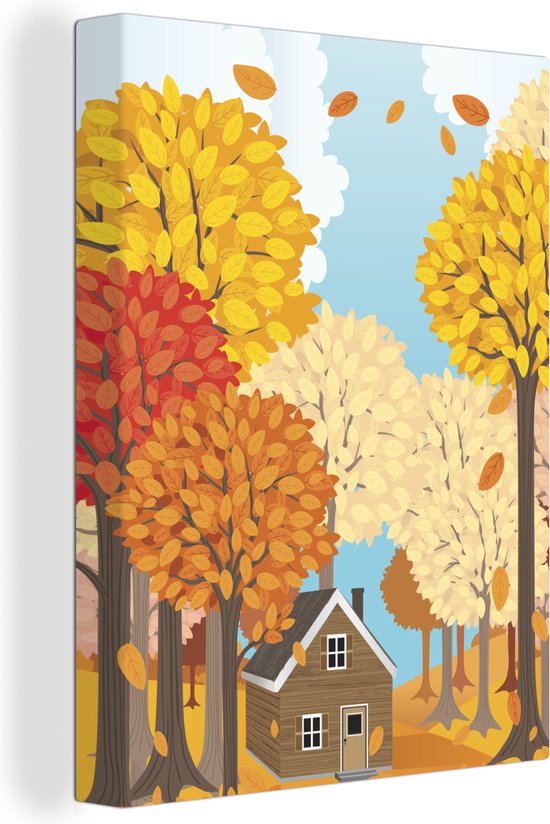 Canvas Schilderij Een illustratie van een jagershut in het bos - 30x40 ...