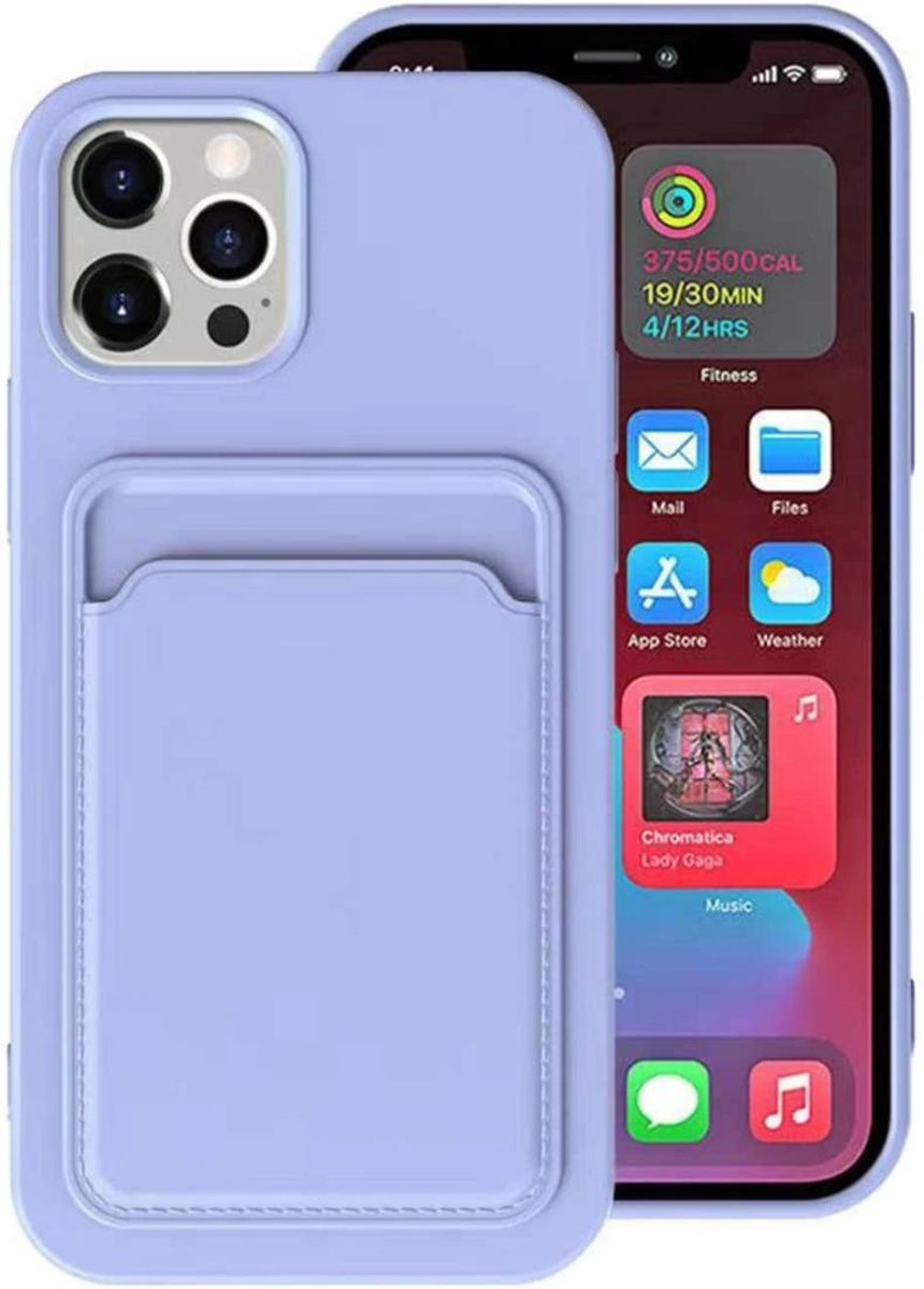 Siliconen Lila Paars hoesje met pasjeshouder iPhone 12/12 Pro - Lila ...