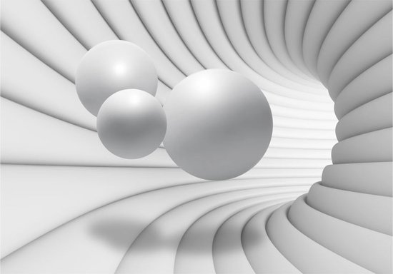 250cm X 175cm - Fotobehang -Race door de tunnel. witte ballen, premium ...