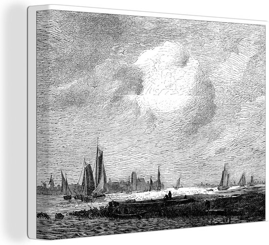 Canvas Schilderij Een zwart-wit tekening van de monding van de Oude ...