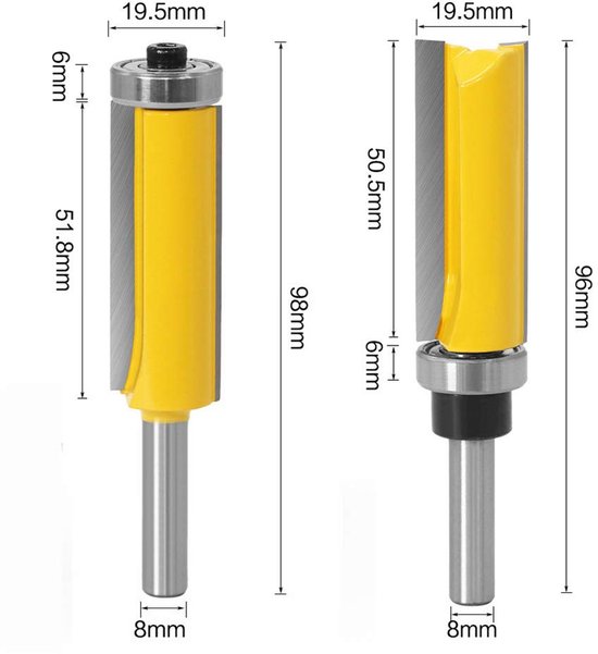 8 mm schacht vlakfrees, profielfrees met bovenlager + profielfrees met ...