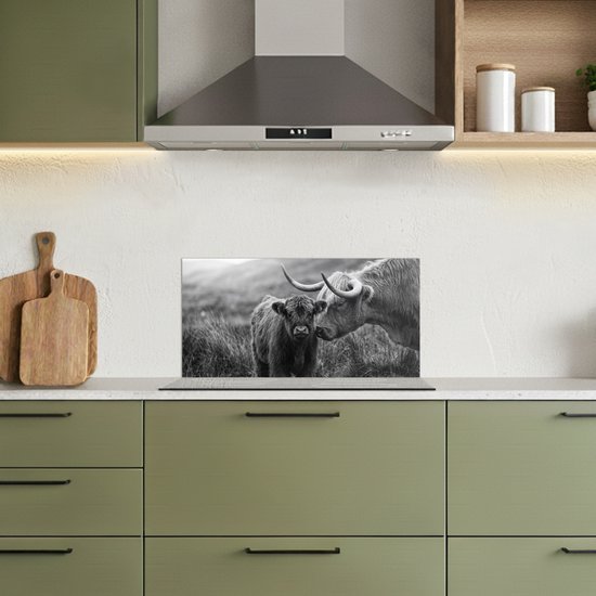 Spatscherm 70x30 cm - Zelfklevende achterwand Schotse hooglander - Kalf ...