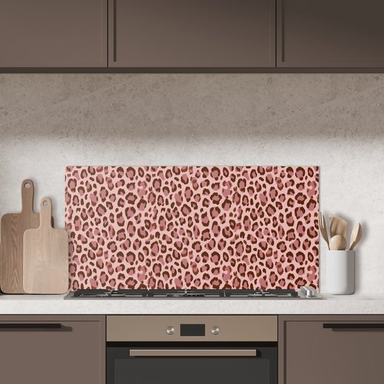 Spatscherm 90x45 cm - Zelfklevende achterwand Luipaard - Patroon - Roze ...