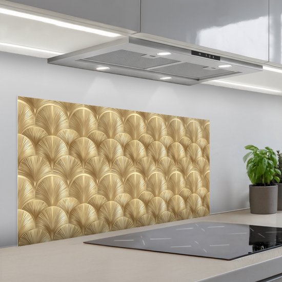 Spatscherm 100x50 cm - Zelfklevende achterwand Patroon - Waaier - Goud ...