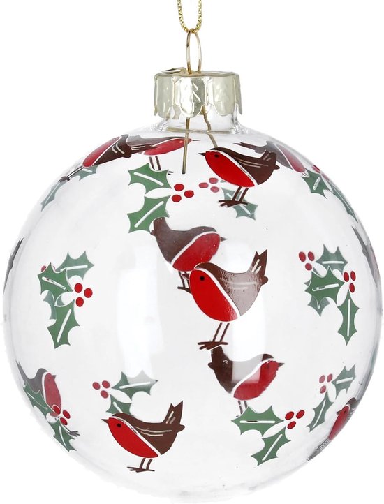 Kerstbal Glas Transparant met Roodborstje en Hulst Decoratie | bol