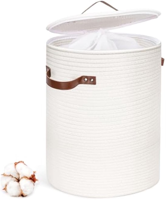 Wasmand Gevlochten Met Deksel – Rond – Wit – 58 L – 38×50 Cm | bol