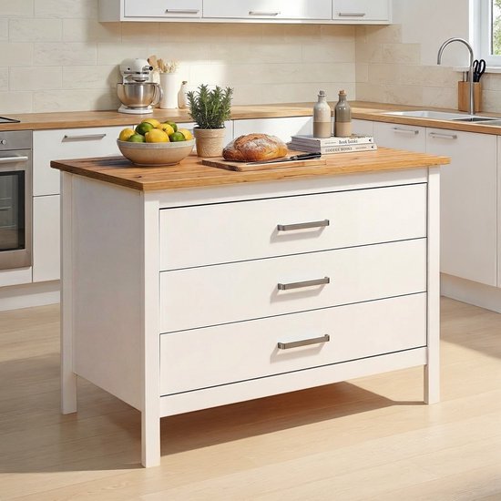 Interlink - kookeiland Piazza wit /eik met 3 laden - 124x75cm | bol