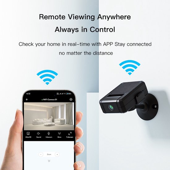 Mini bewakingscamera – WiFi-camera met een 180° draaibare lens ...
