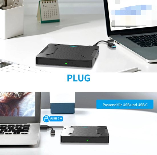 Externe dvd-drive, USB 3.0 Type-C interface, multifunctionele cd/dvd ...