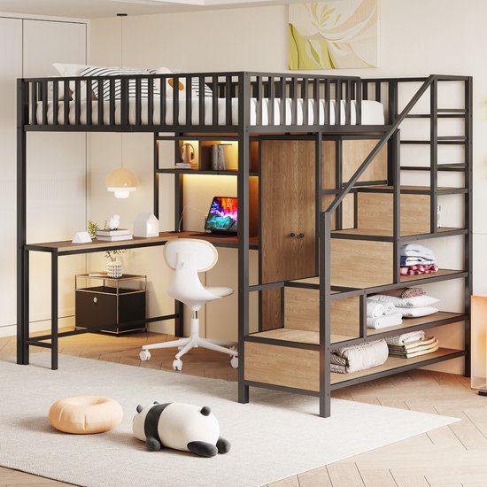 Sweiko Hoogslaper - 140 x 200 cm - Met bureau - Opbergplanken ...