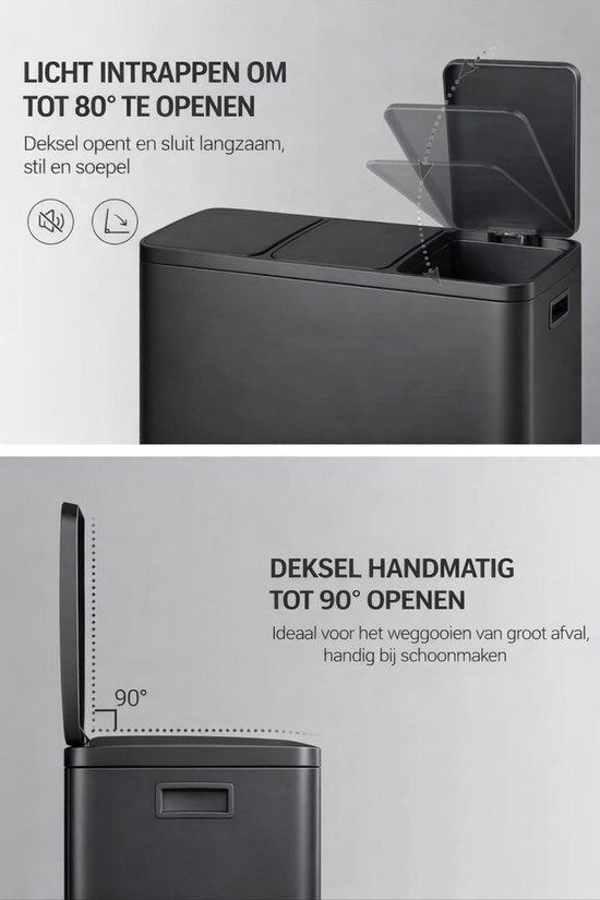 Afvalscheidingsbak 3-Vaks 45L – RVS Pedaalemmer met Soft-Close – 3x15L ...