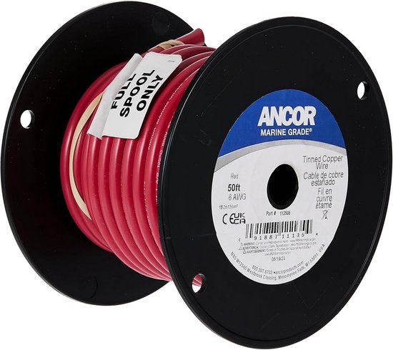Maritieme Stroomdraad en Accukabel - Rood (6 AWG, 7,6 meter) | bol