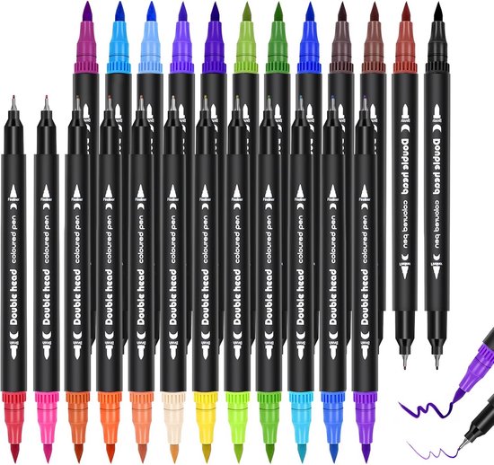 Set van 24 Dual Tip Viltstiften met Aquareleffect - Stiften voor Bullet ...