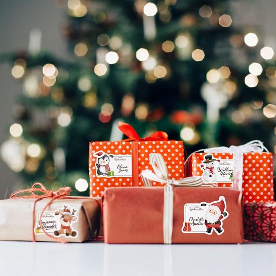 60 Kerst Stickers Cadeaulabels met 6 Verschillende Feestelijke Patronen ...