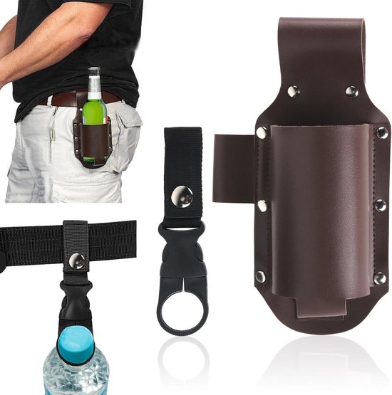 Bierriem met leren flessenhouder - Bierholster voor outdoor gebruik ...