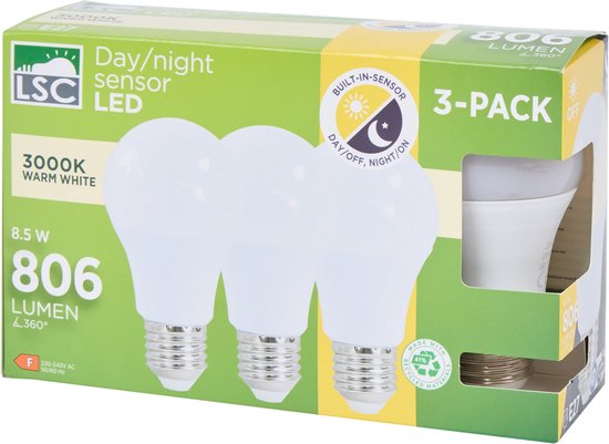 Lampes LED LSC avec capteur jour et nuit E27 - 3 pièces - Lumière ...