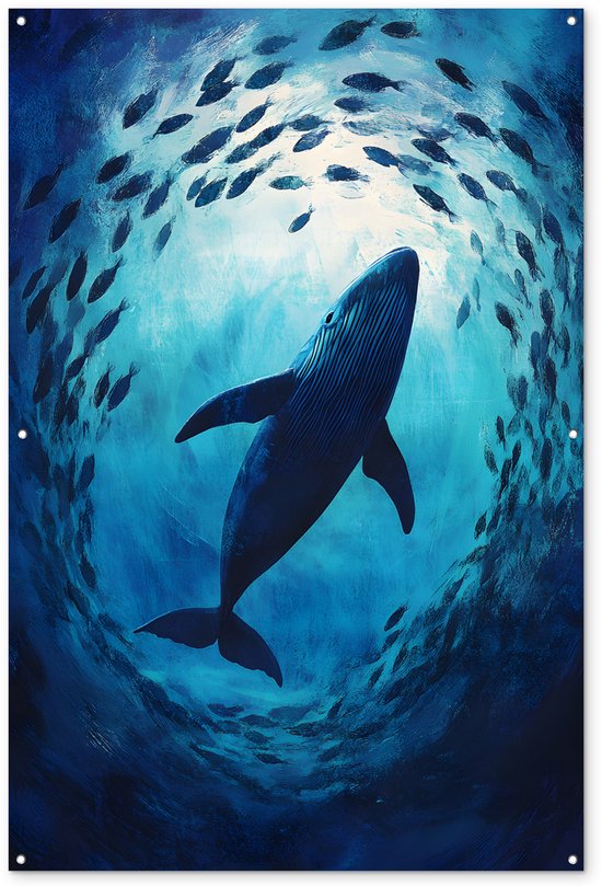 Tuinposter 120x180 cm - Tuindecoratie Walvis - Vissen - Donkerblauw ...