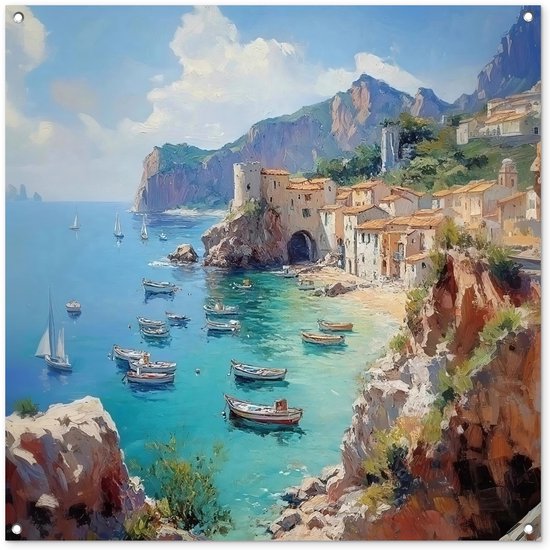 Tuinposter 100x100 cm - Tuindecoratie Kustdorp - Schilderij - Rotsen ...