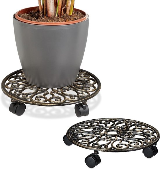 Plant trolley on wheels set of 2 plant coaster cast iron Ø: 34 cm ...