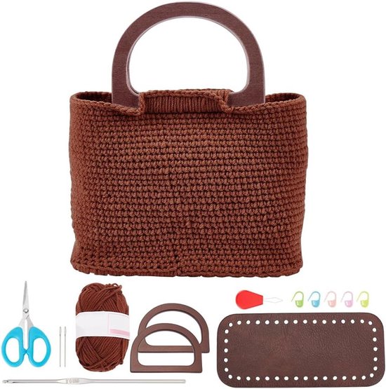 Haakset voor beginners met houten handvat en haaktas - incl. haakgaren ...