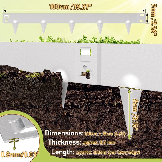 Borderrand 15 x 100 cm Flexibel | 35 Stuks | met tips Metalen verzinkt ...