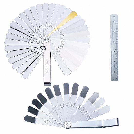 32 Probes RVS Blades - 12 Curved Feeler Gauge met Stalen Liniaal - Dual ...