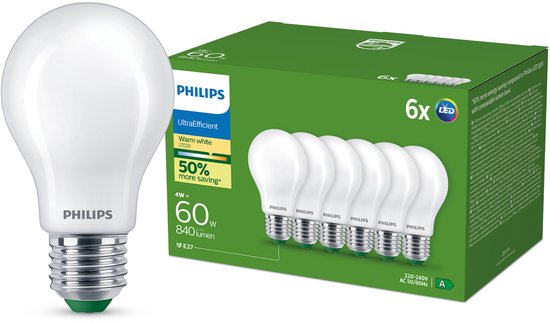 Philips UltraEfficient LED lamp Mat - 60W - E27 fitting - Warmwit licht; 2700K - Ultra... | bol