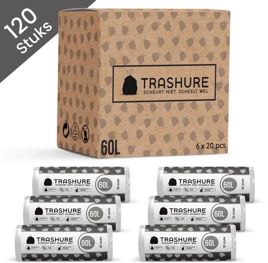 Trashure Vuilniszakken - 60L - Geschikt voor Brabantia prullenbak Code M - 6 rollen x... | bol