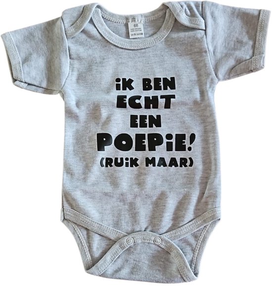 Baby romper met tekst "Ik ben echt een poepie! (ruik maar)" wit met ...