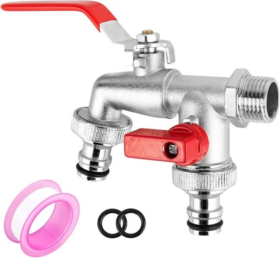 Allecto Plus - Dubbele tuinkraan 1/2 en 3/4 inch met 2 afdichtringen en... | bol