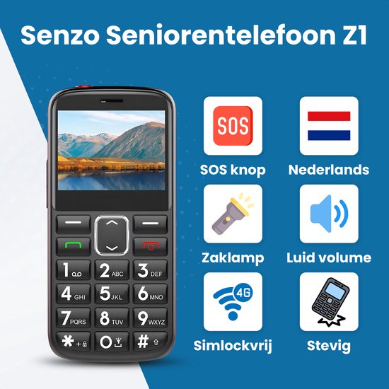 Senzo Z1 Senioren telefoon - 4G GSM met SOS-knop - Simlockvrij ...